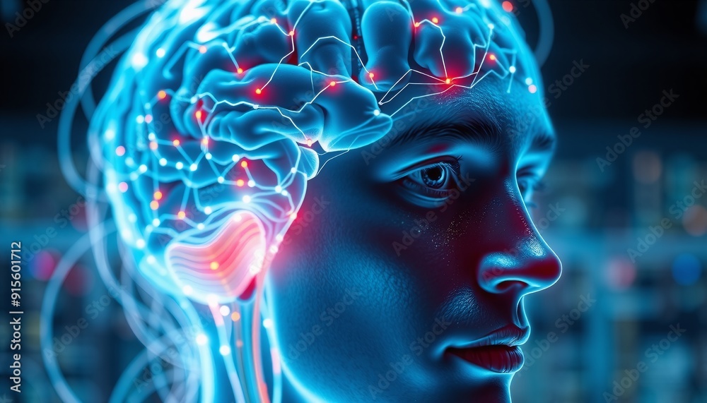 ultra-clear photograph of a brain-computer interface showing real-time ...