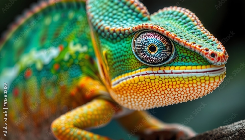hyper-realistic view of chameleons textured skin color-shifting ...