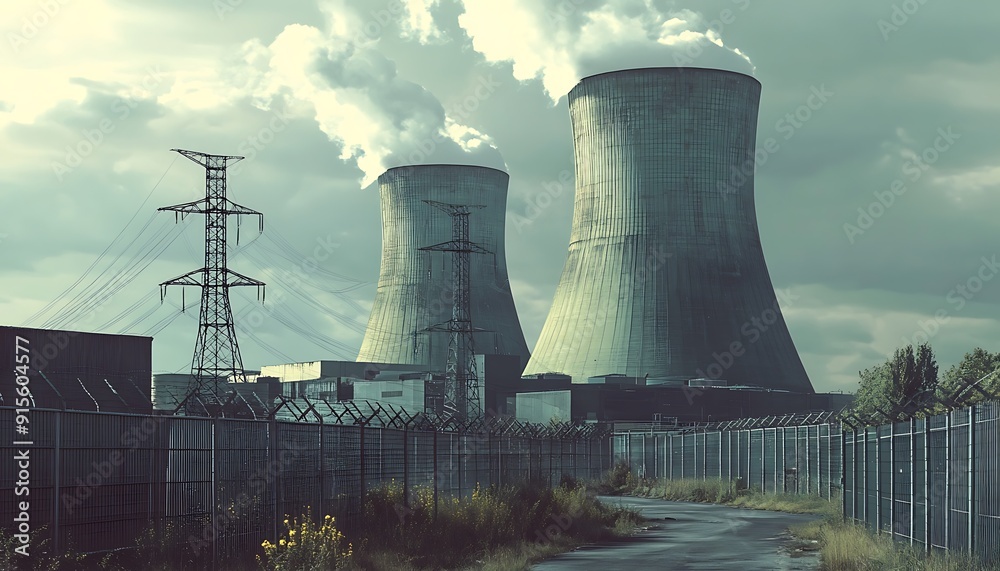 Photograph of Nuclear Power Plant Featuring Cooling Towers, Reactors ...
