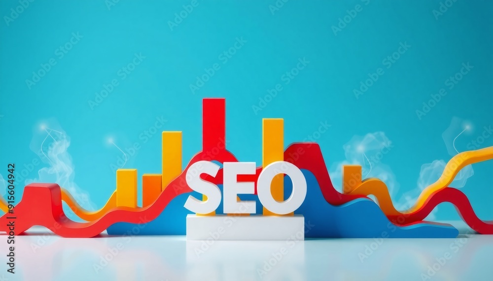 a modern seo graph stands tall at the center surrounded by dynamic ...