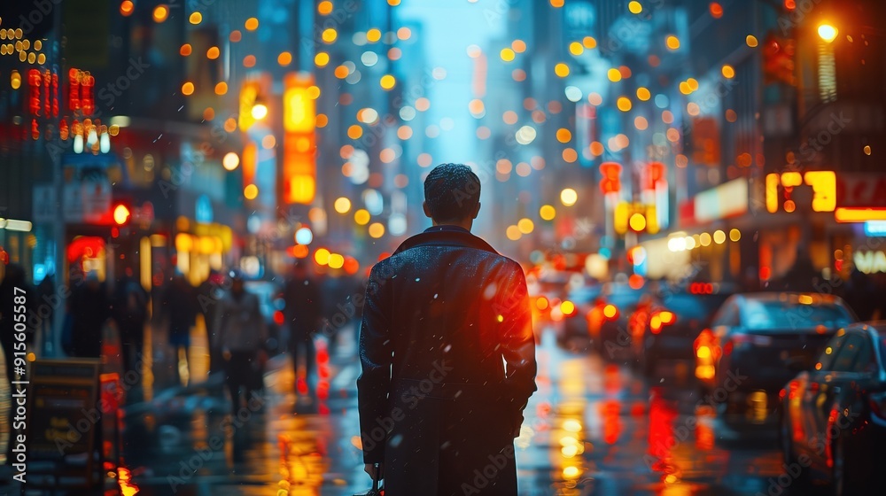 Urban Professional in Motion, a dynamic scene capturing a blurred ...