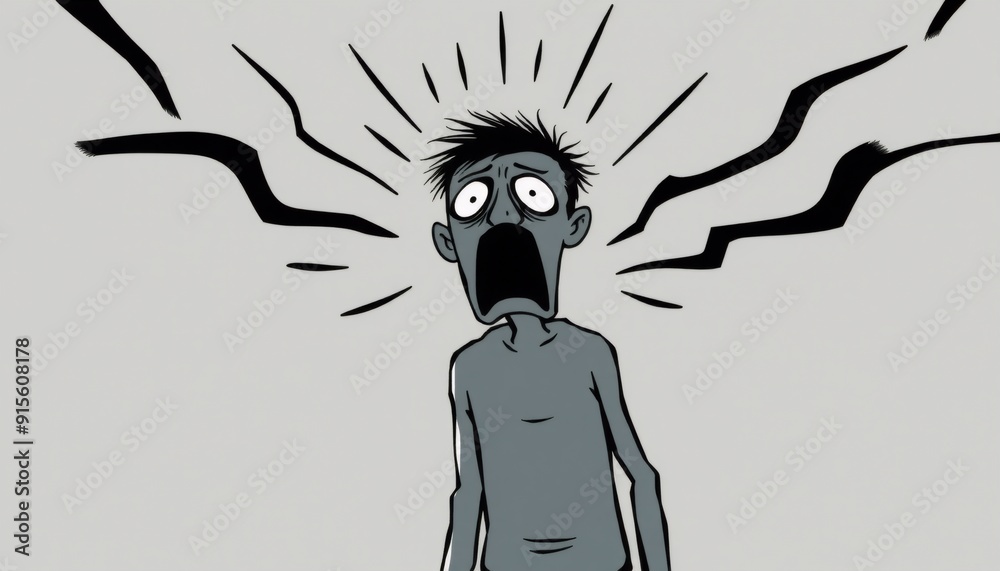 person in a vector drawing showing fear and stress eyes wide open body ...