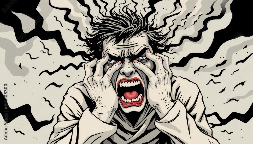 vector drawing of a person in distress face twisted with fear hands ...