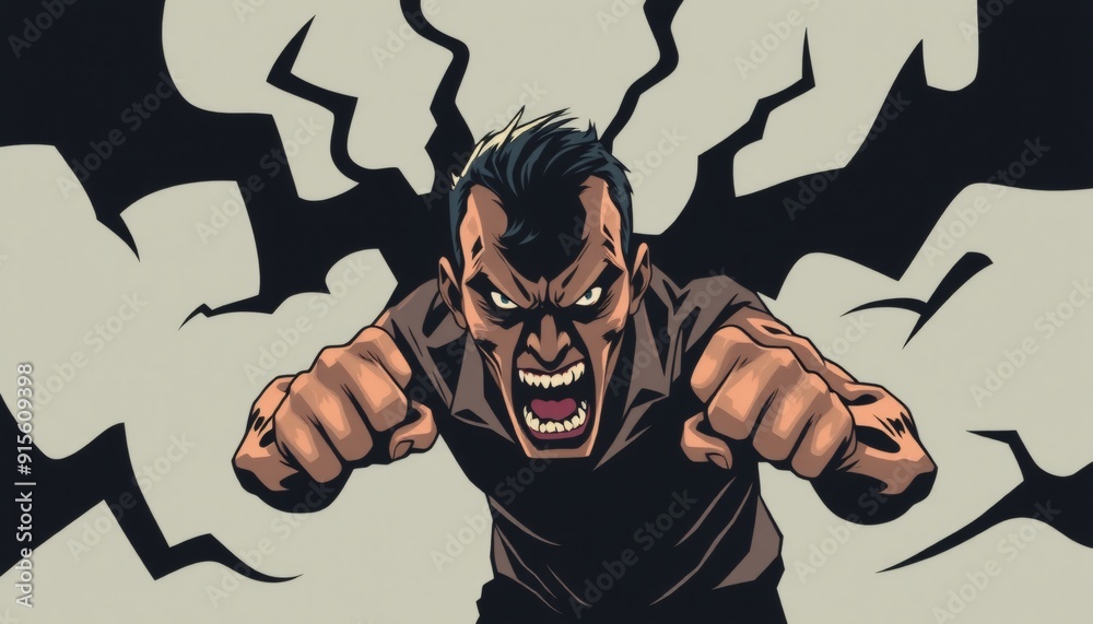 vector illustration of a person with clenched fists and a tense posture ...