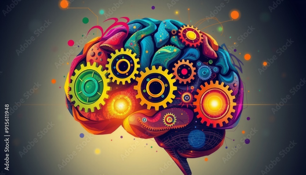 abstract vector art a human brain filled with vibrant colors and ...