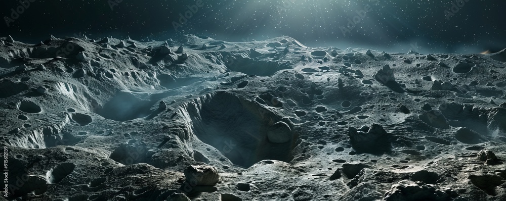 Ancient asteroid field with craters and ridges, 4K hyperrealistic photo ...