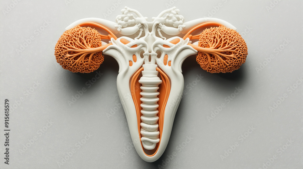 3D-illustration of the female reproductive system with detailed ...