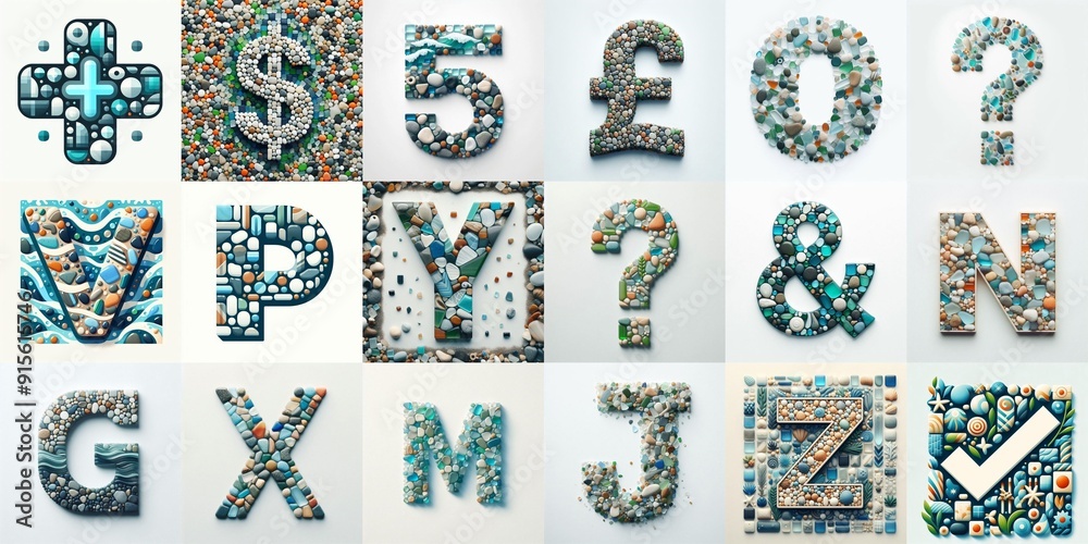 Seaglass pebbles Lettering Typeface. AI generated illustration Stock ...
