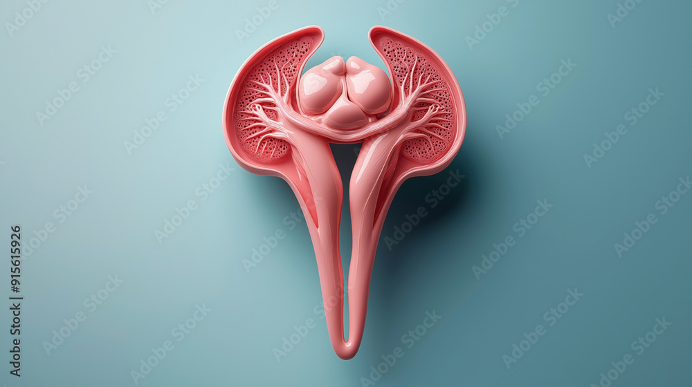 3D anatomical illustration of the female reproductive system showing ...