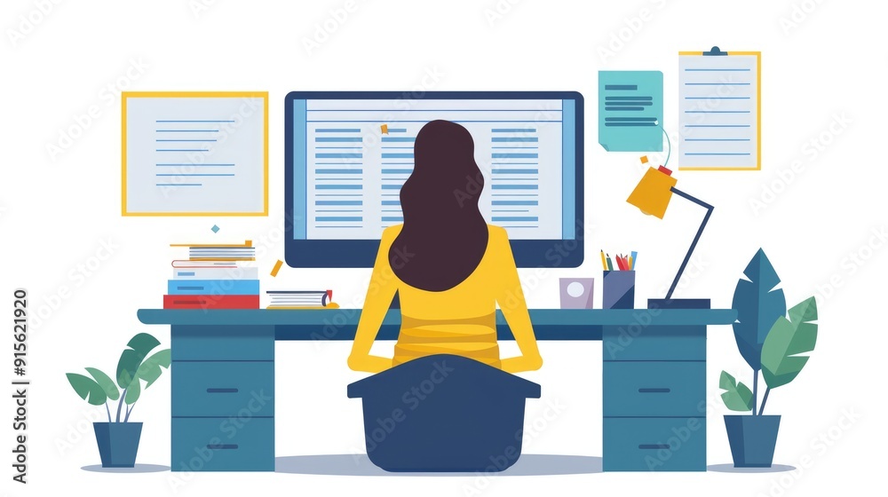 person working on computer, vector, illustration, an office workers ...