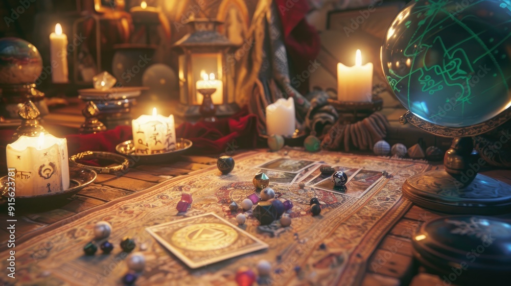 Mystical Divination Tools: Pendulum, Crystal Ball, Runes, Tarot Cards ...