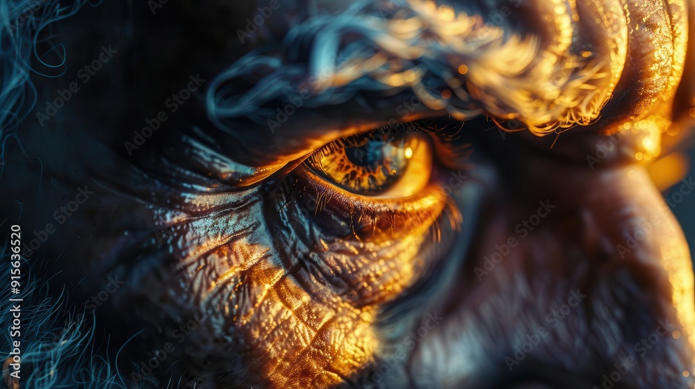 Produce a striking close-up of a Greek gods eye, merging ancient ...