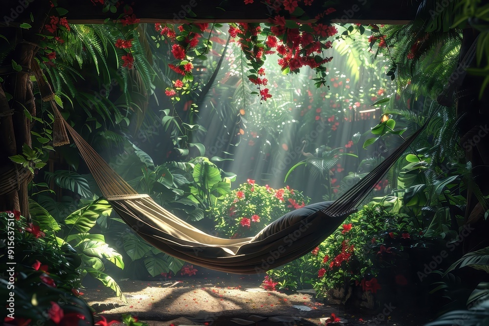 Immerses viewers in the tranquility of a tropical rainforest, with a ...