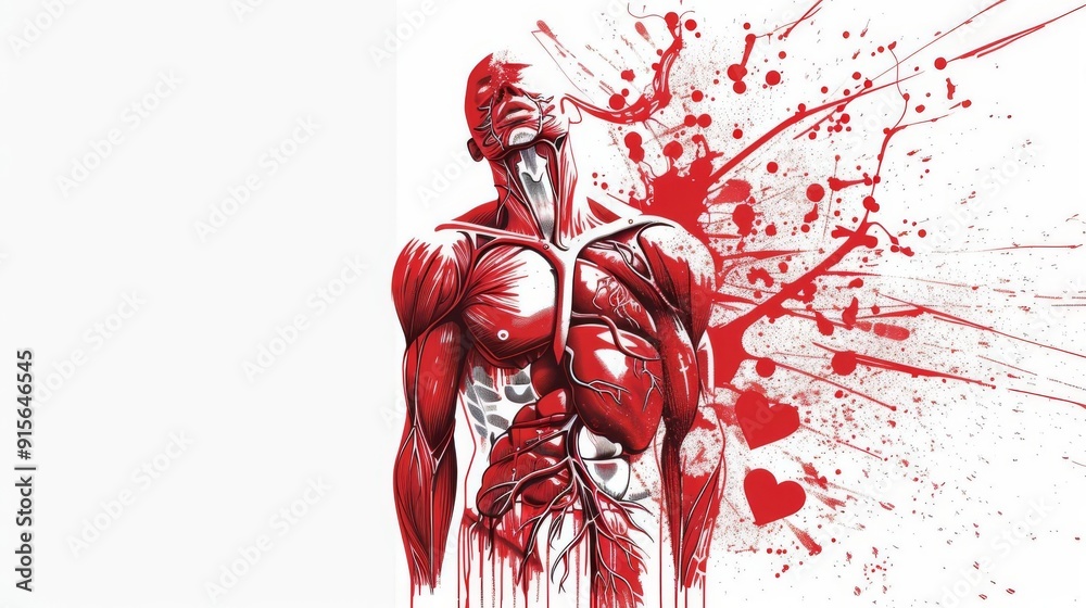 Vector art of red handprint with blood drops, floral and wave patterns ...