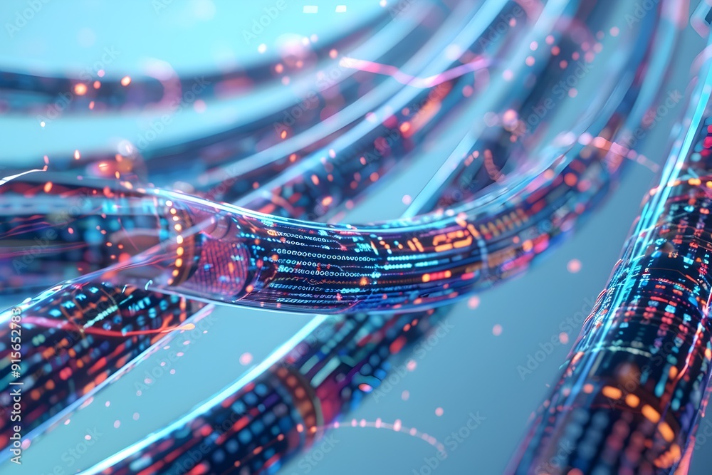 lose-up of digital data cables, showcasing the intricate patterns and ...
