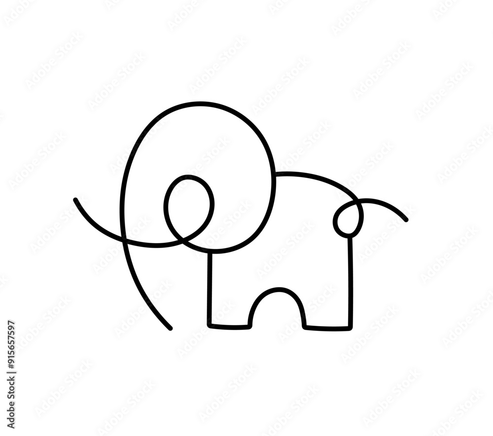 Vector isolated one single contemporary line art minimal elephant icon ...
