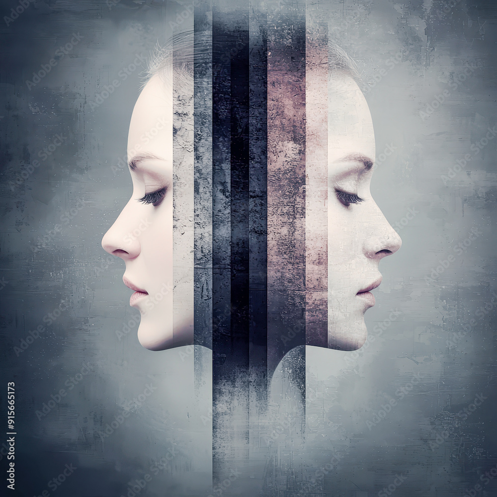 Revealing the Human Soul and Psyche A surreal depiction with fractured ...