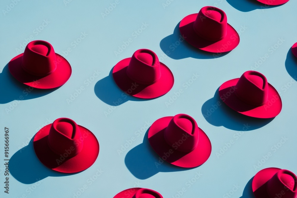 Vibrant Red Hats with Soft Shadows on Light Blue Background - Bright ...
