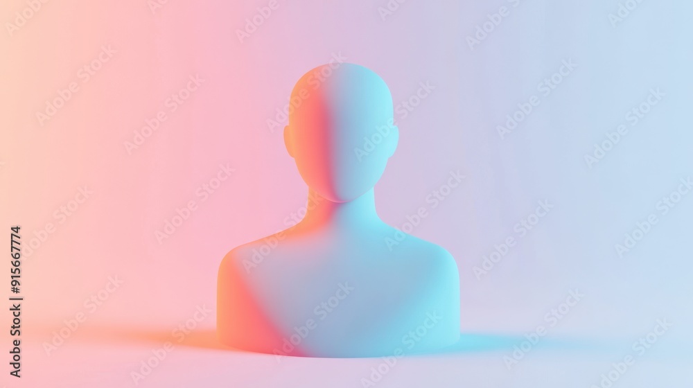 3D render of a minimalist person icon in soft pastel colors ...