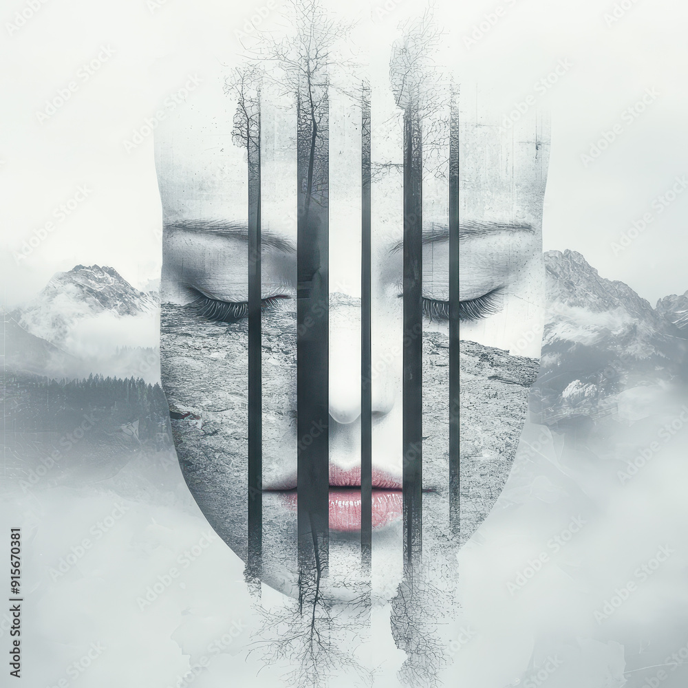 Revealing the Human Soul and Psyche A surreal depiction with fractured ...