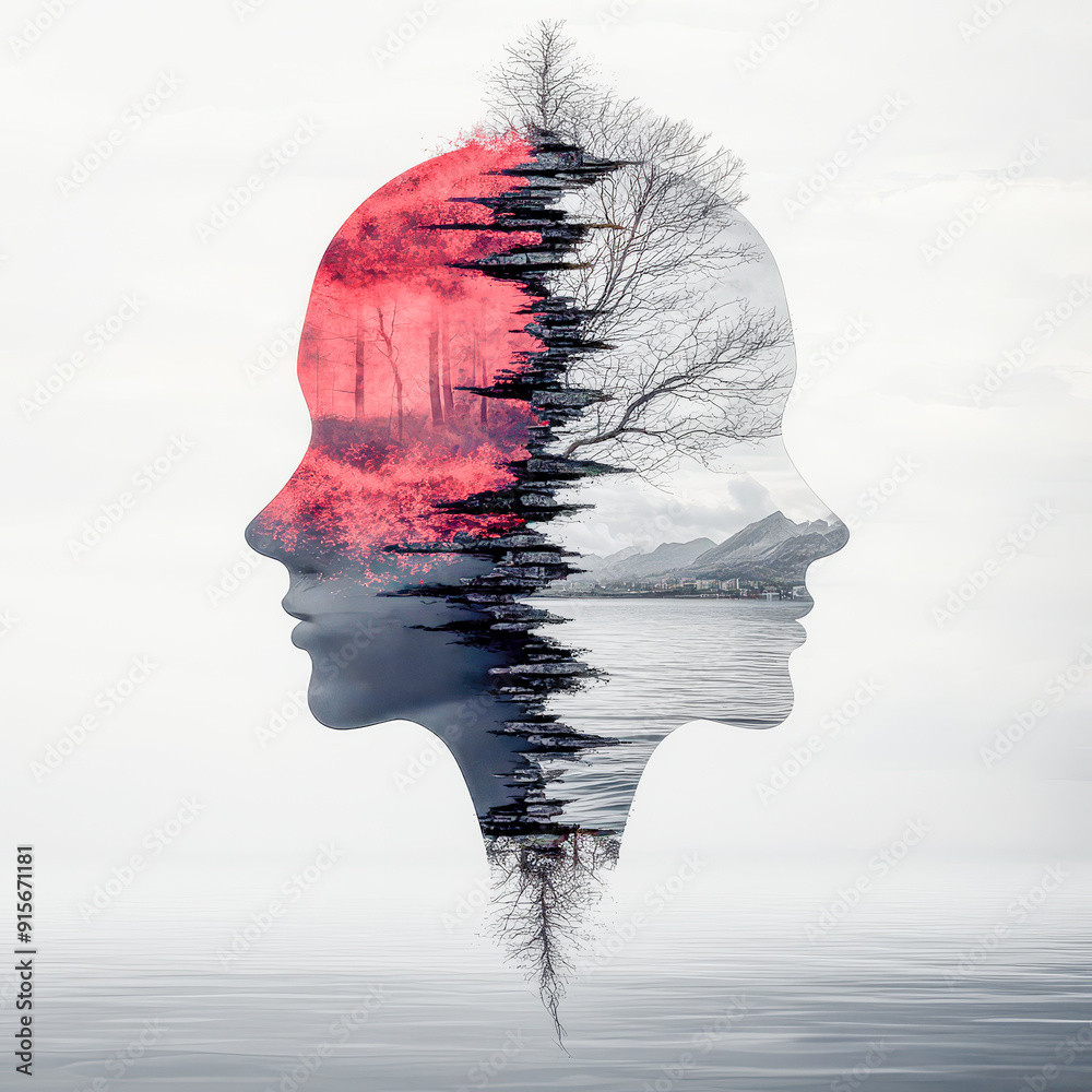 Revealing the Human Soul and Psyche A surreal depiction with fractured ...