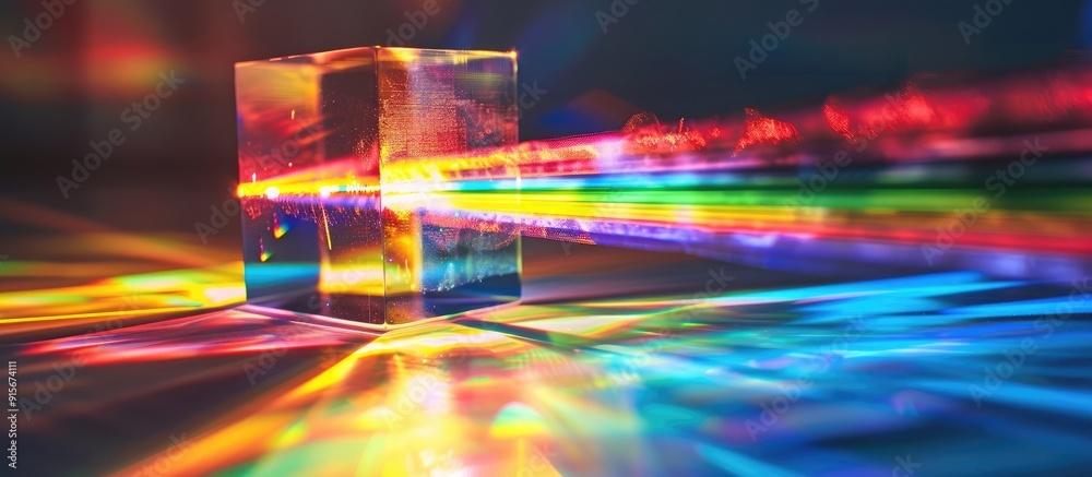 Spectral decomposition of a light beam into various colors A glass cube ...