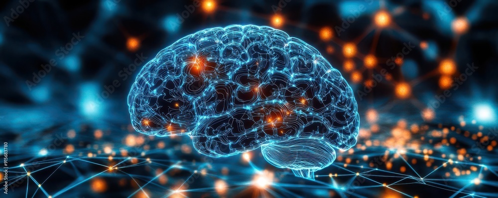 Closeup of a brain with detailed neural mapping, depicting the process ...