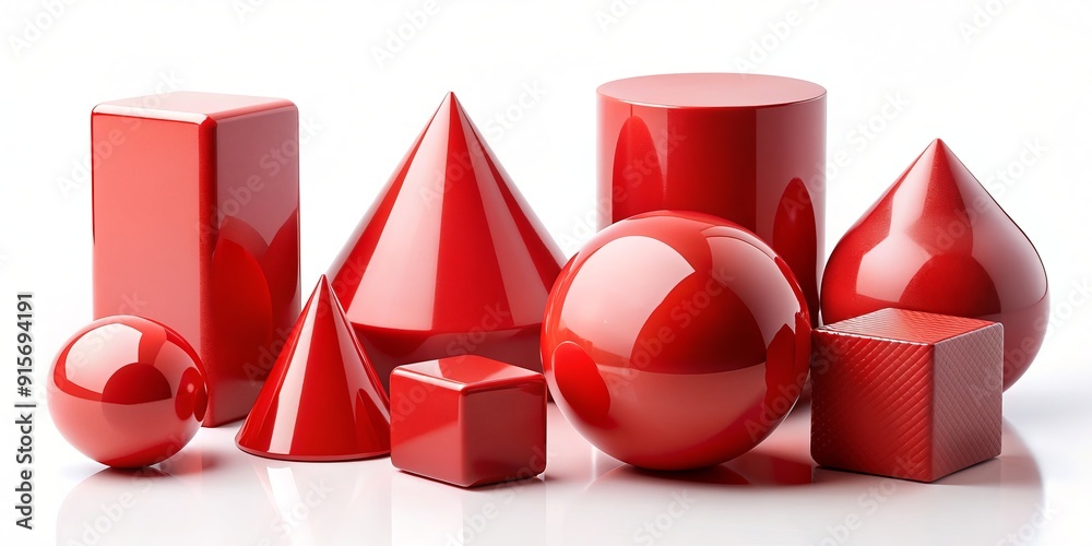 Collection of vibrant red three-dimensional geometric shapes, including ...