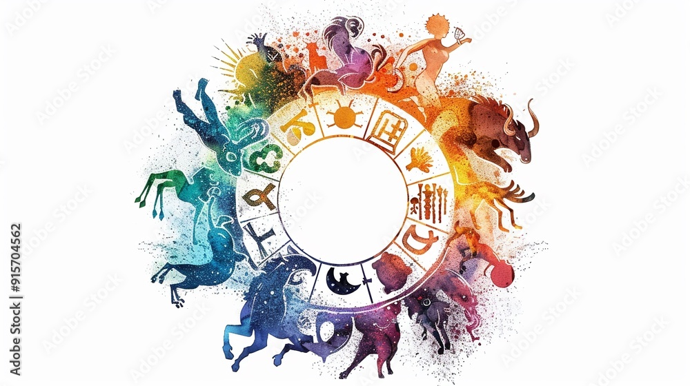Horoscope wheel with zodiac signs arranged in a circle,Clipart ...