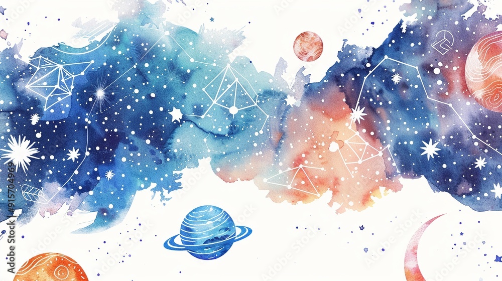 Astrology-themed digital papers and backgrounds,Clipart, watercolor ...