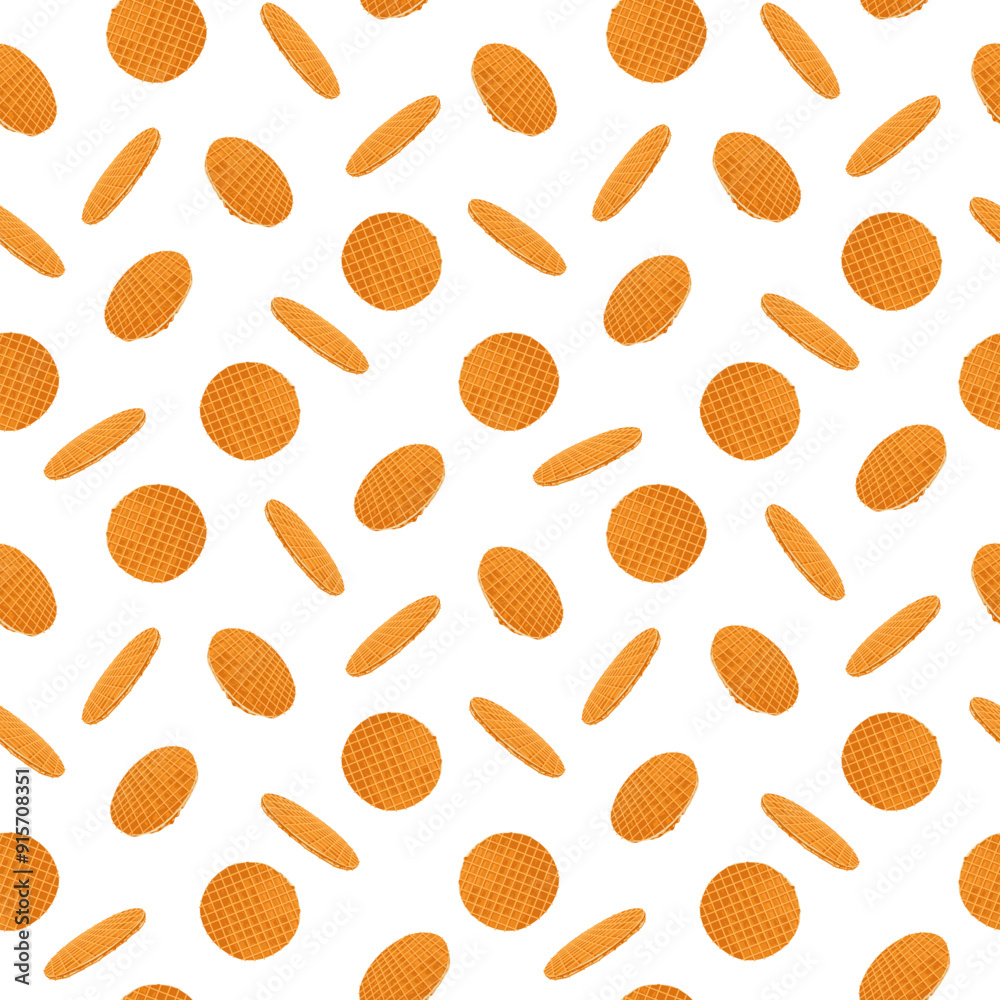 Stroopwafels seamless pattern. Dutch waffles with golden crispy ...