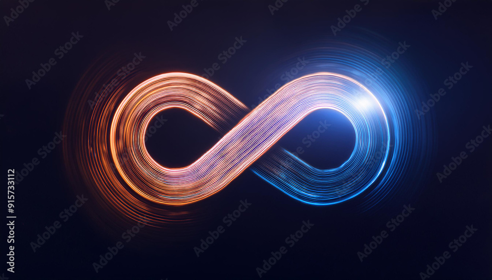 Glowing neon infinity sign on dark background. Eternity, endless and ...