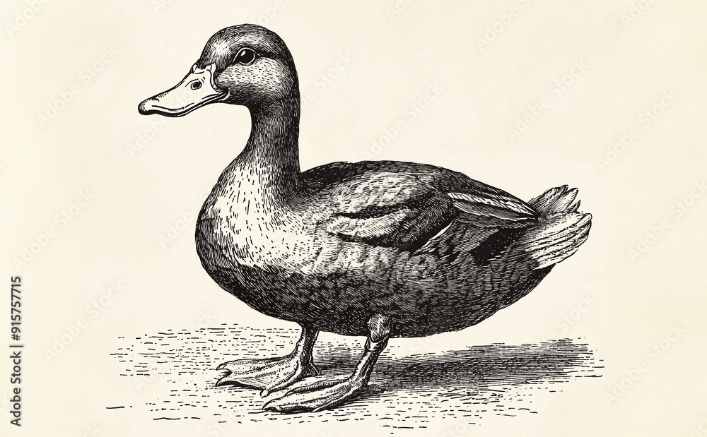 Duck, sketch. Vintage retro print, duck sketch ink pencil style drawing ...