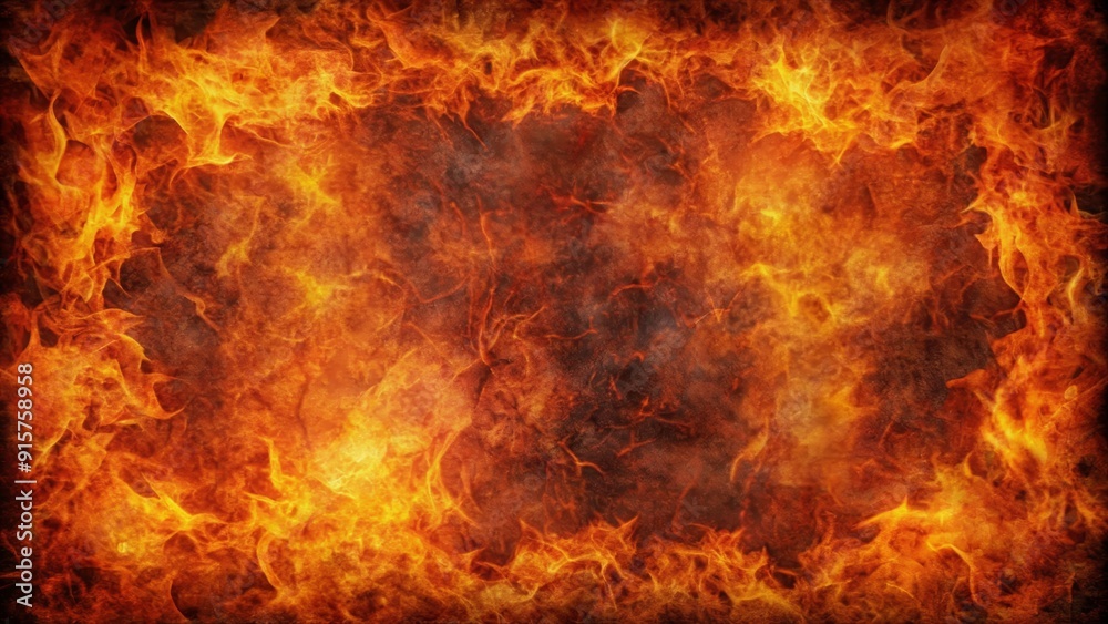 Burning flames and smoke create a fiery backdrop, symbolizing passion ...