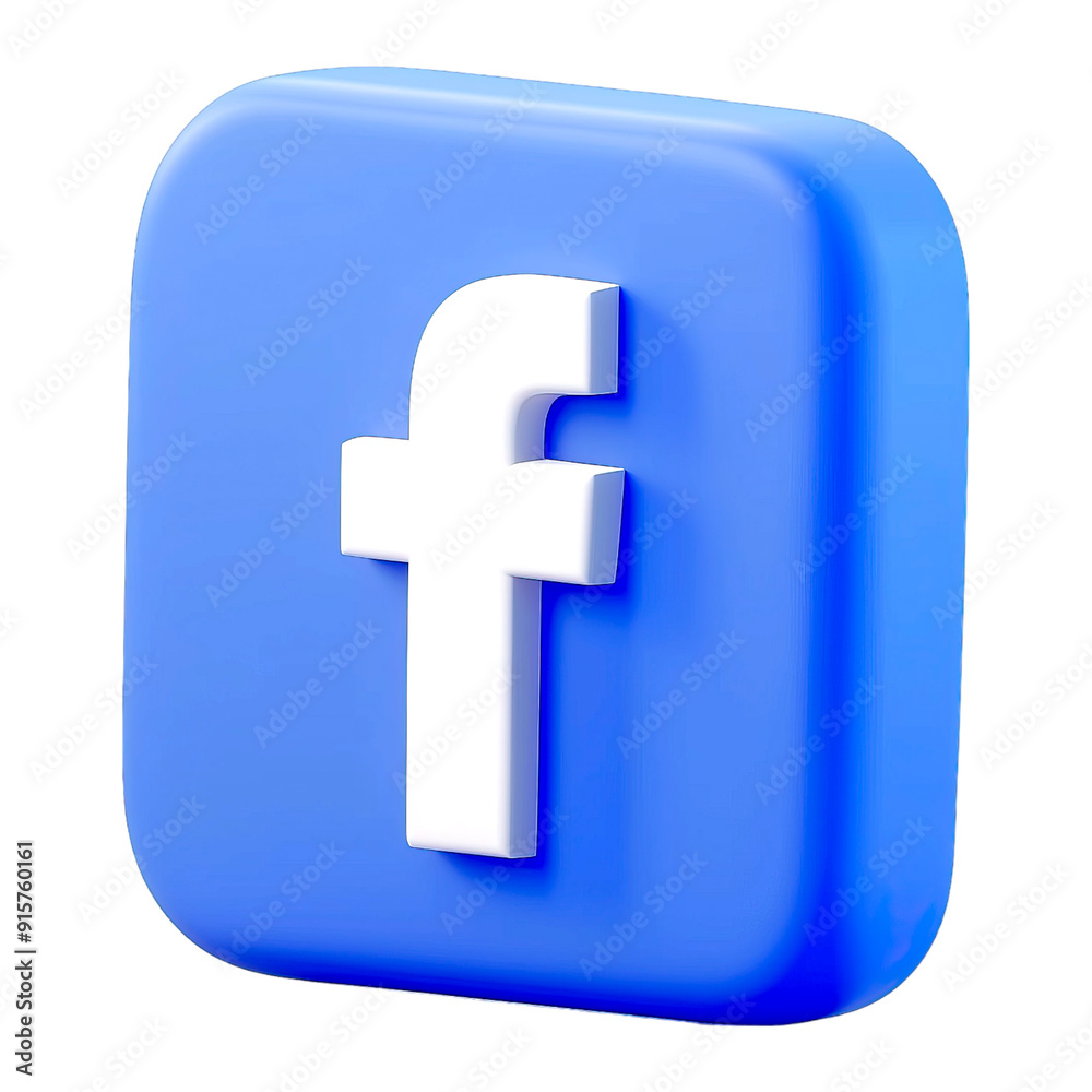 3d Facebook logo social media icon in blue square box with lowercase f ...