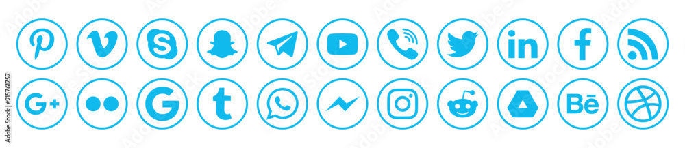 Set of Popular Social Media Logos with Contact Icons- Facebook ...