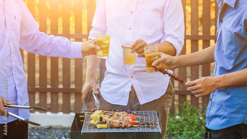 Blurred images ,Barbecue party (BBQ) After work to celebrate the ...