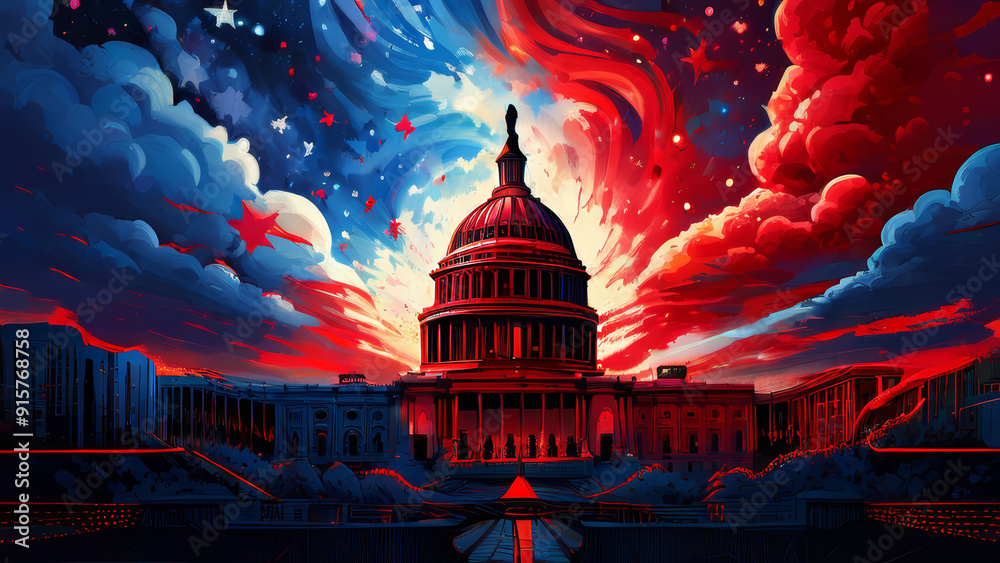 Dramatic Abstract Oil Painting Depicting US Elections US Capitol ...