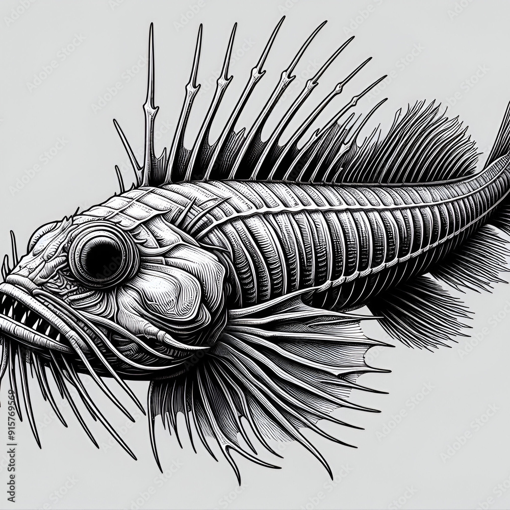 Deep-Sea Lizardfish with Needle-Like Teeth 2024 Stock Illustration ...