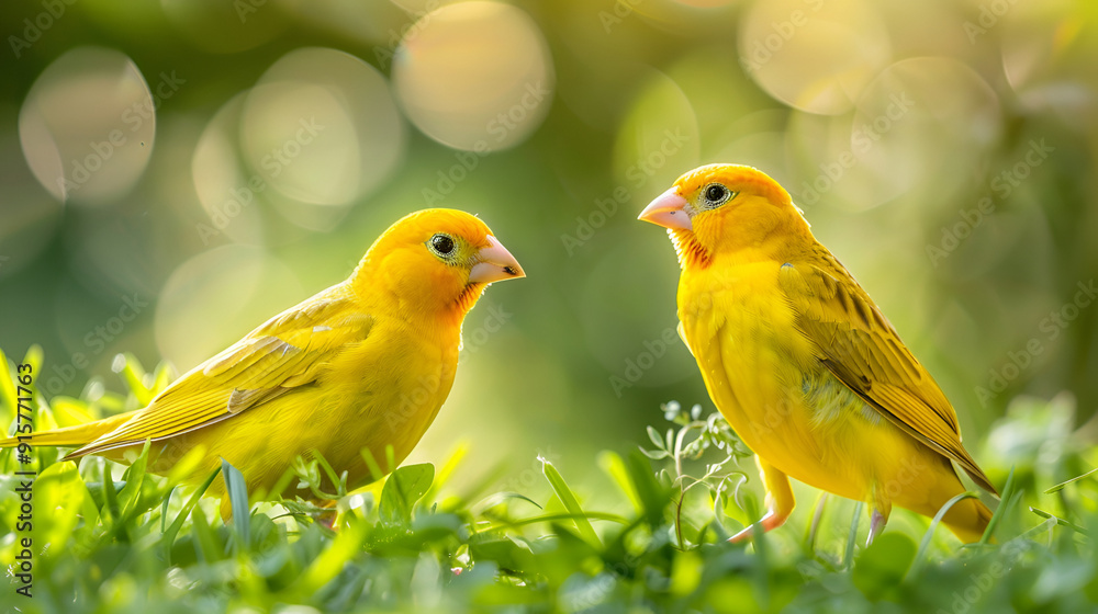 Beautiful yellow birds sitting on grass ,beautiful bright yellow ...