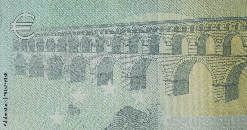 An overview of the 5 euro banknote. Quick frame change with different ...