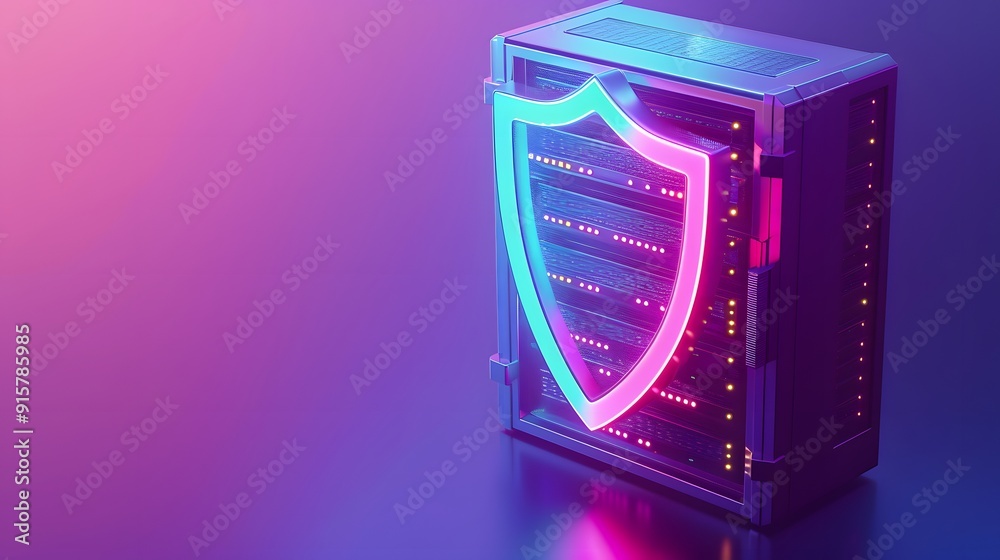 Server security concept with neon lights. Data protection and ...
