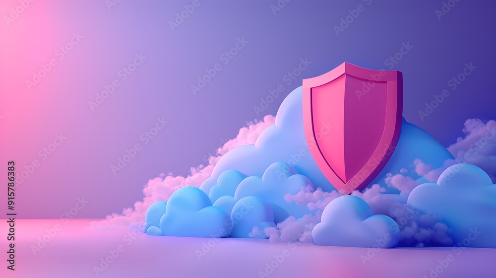 Shield protecting data in the cloud, representing cybersecurity and ...