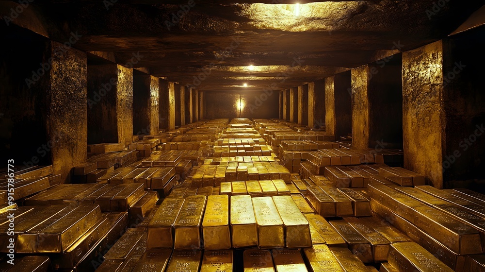The gold bars stacked in the vault of leclercch bank, where they store ...