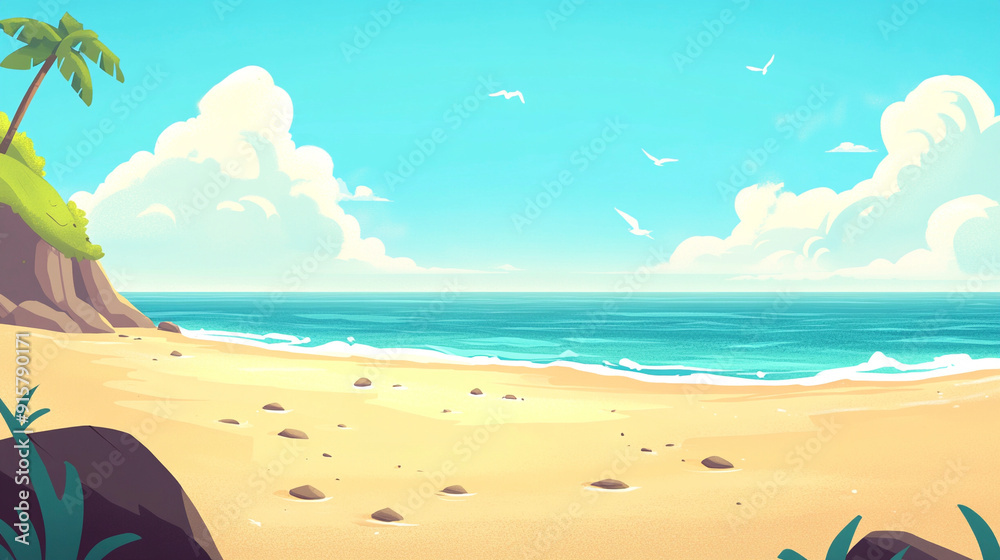 Cartoon simple beach background in summer Stock Illustration | Adobe Stock