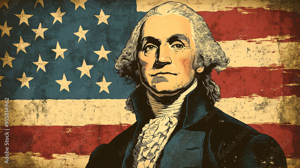 George Washington, the first President of the United States, depicted ...