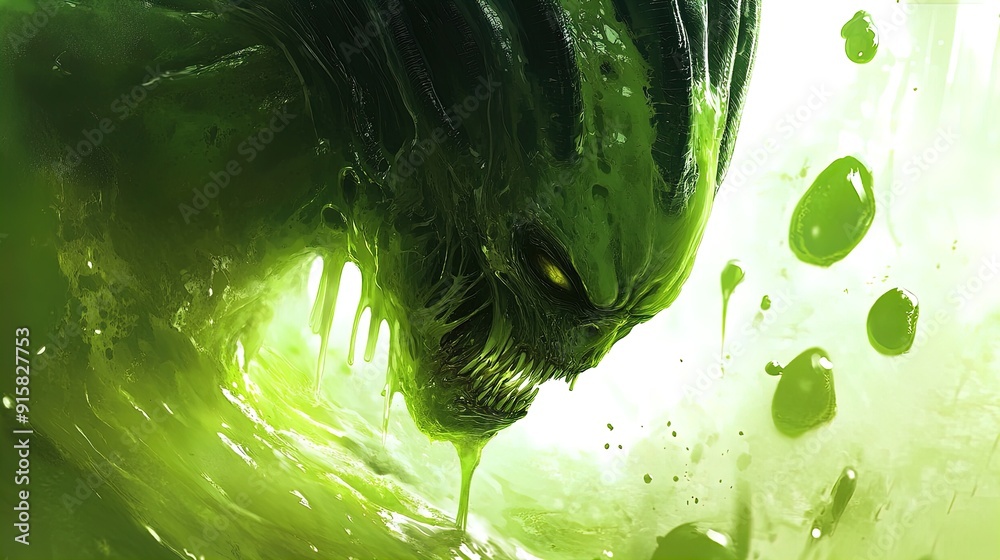 Fierce Alien Creature Emerges from Luminous Green Slime: Perfect Poster ...