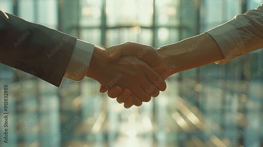 A realistic photo of a job interview handshake in a sleek conference ...