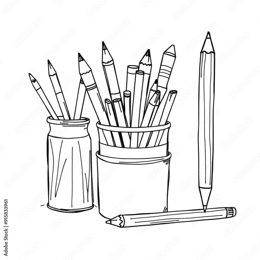 school stationery coloring page on an Isolated transparent background ...