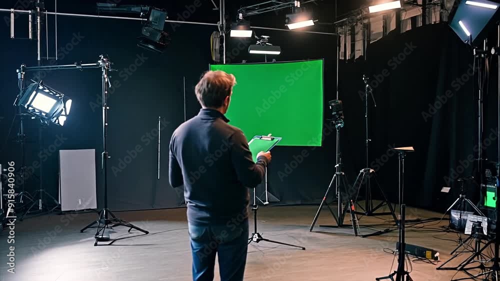 Pushing towards male Assistant Director with a beard holding a ...